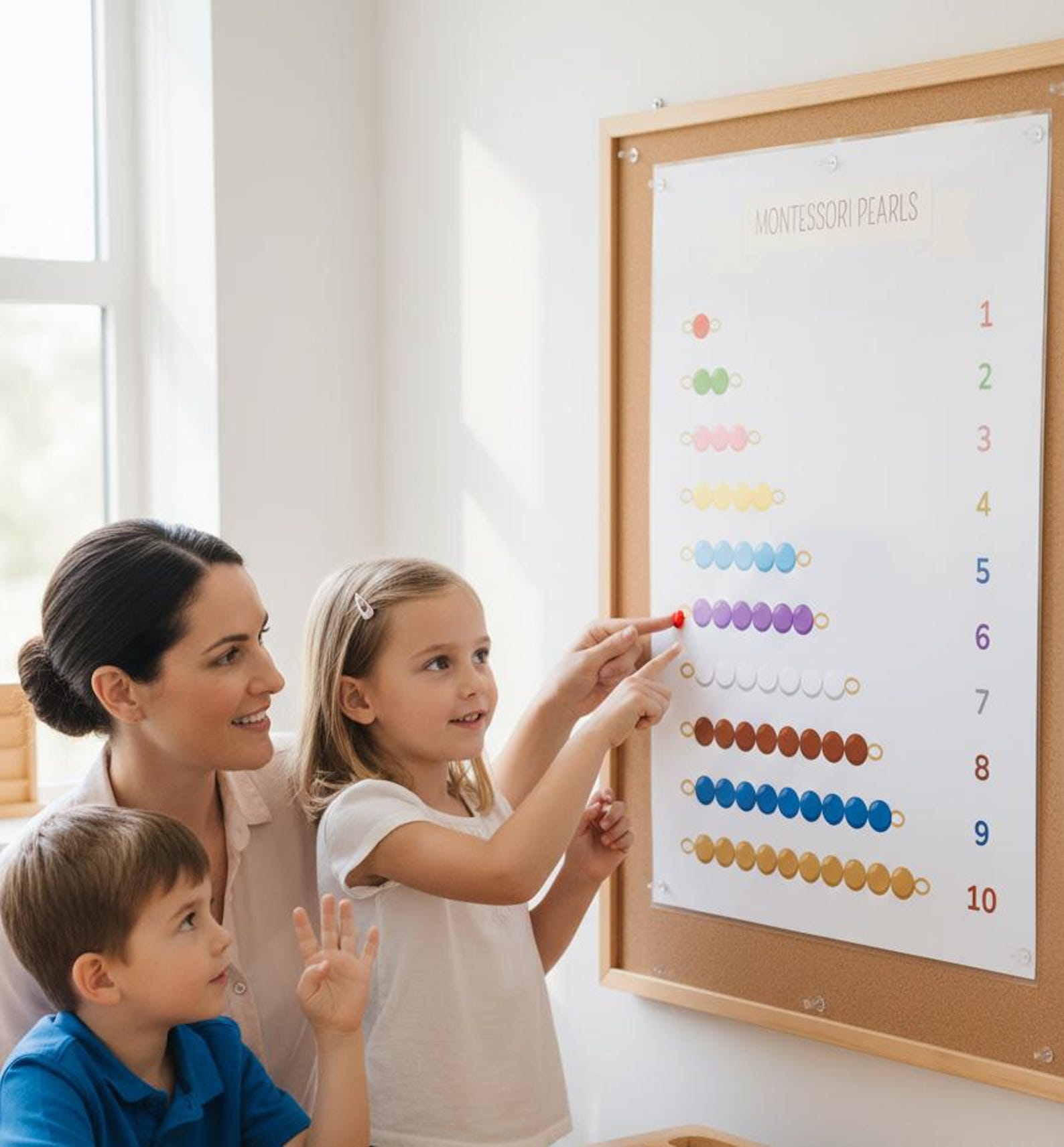 Montessori Pearls Math Poster for Kids, Colorful Counting Beads Chart ...