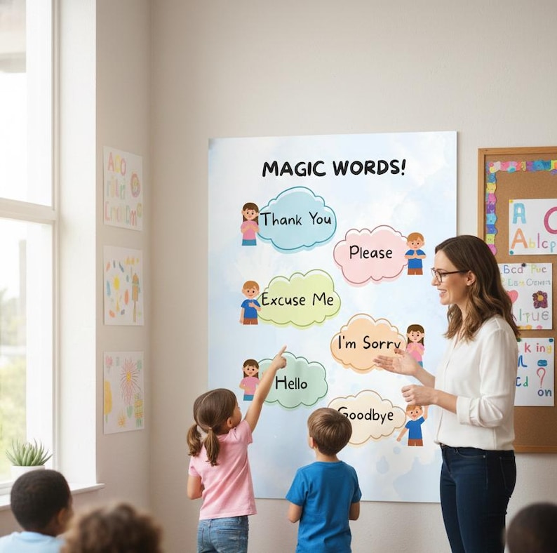 Magic Words Poster for Kids, Manners Chart for Toddlers, Preschool ...