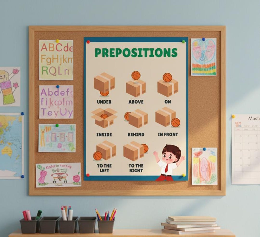 Prepositions Poster for Kids, Basketball Position Chart for Toddlers ...
