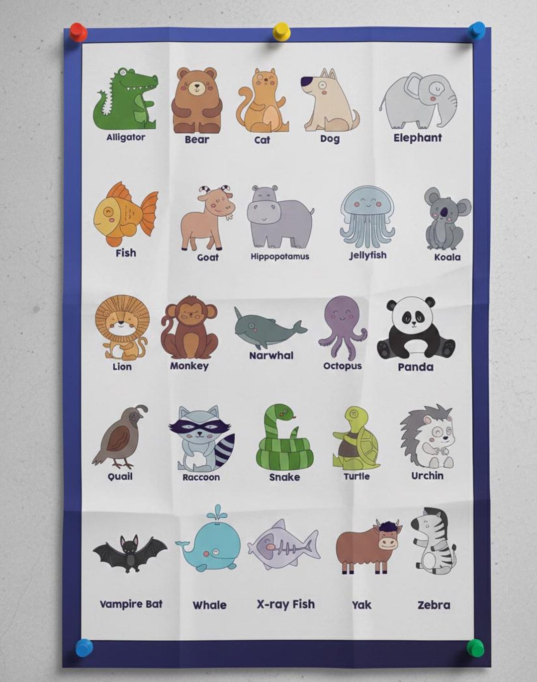 Cute Animal Alphabet Poster Rolled Posters | Nursery Kids Wall Art ...