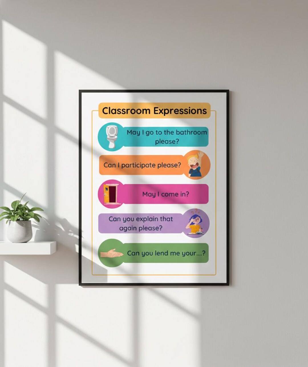 Classroom Expressions Rolled Poster | ESL Classroom Phrase Chart - Etsy