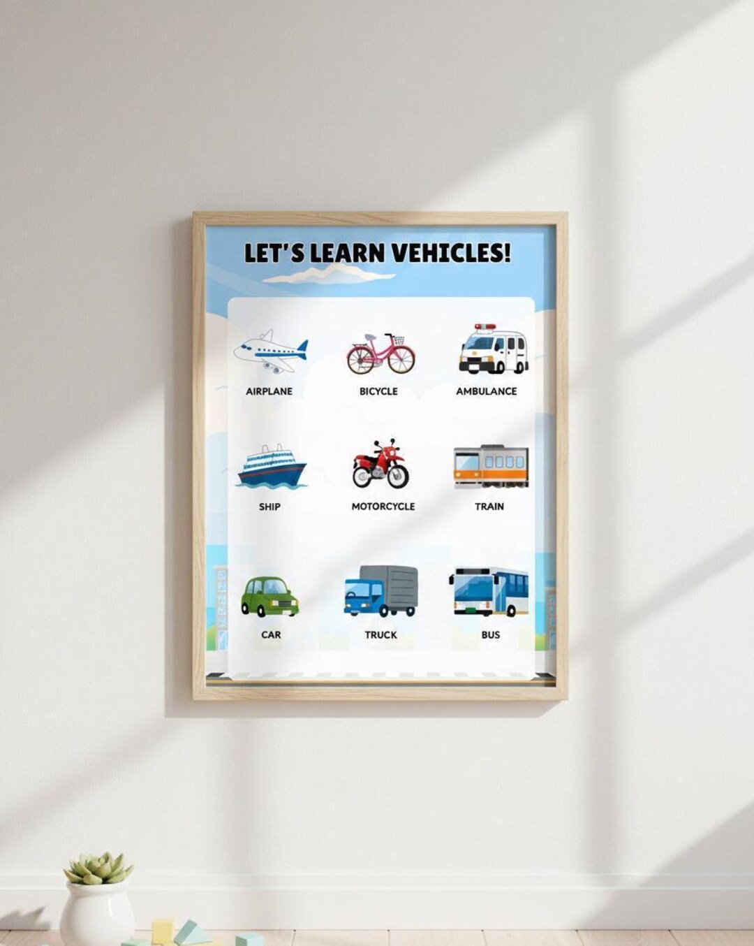 Transportation Learning Poster, Vehicle Wall Art, Kids Room Decor ...