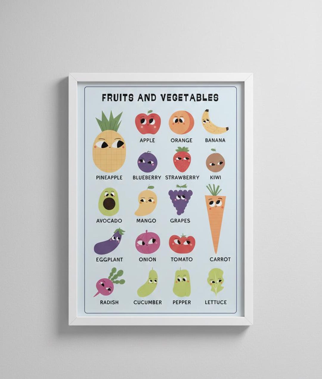 Fruits & Vegetables Chart Poster | Playful Kitchen Print - Etsy
