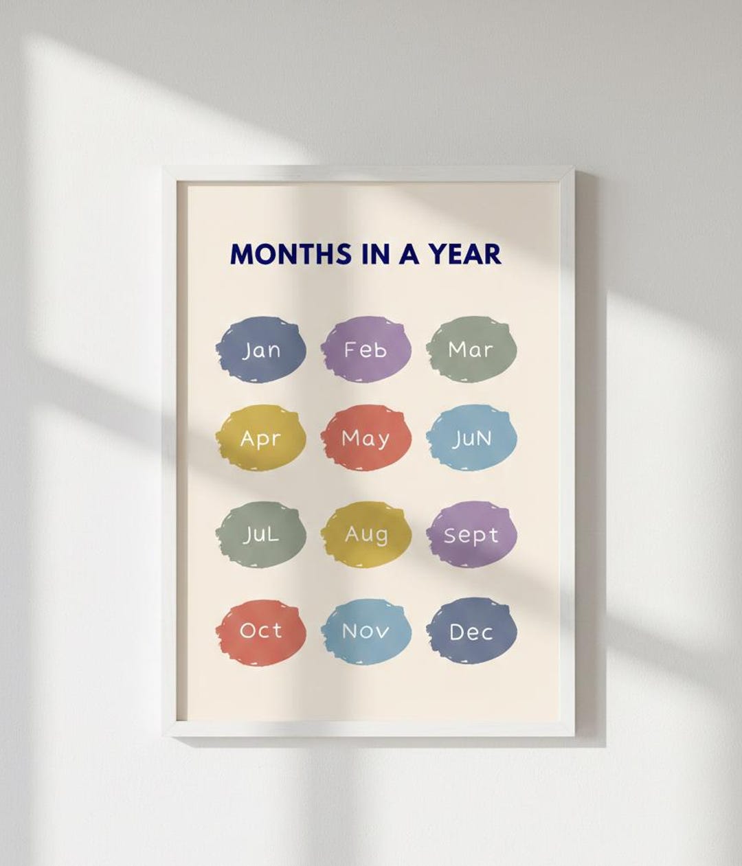 Months in a Year Rolled Poster | Colorful Month Dots Wall Art - Etsy