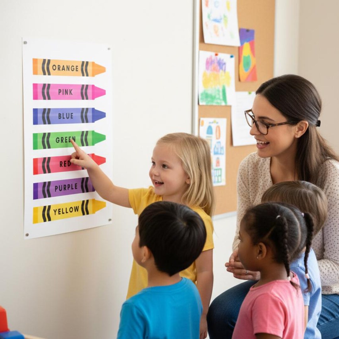 Color Crayon Labels Rolled Posters | Rainbow Classroom Art Print - Etsy