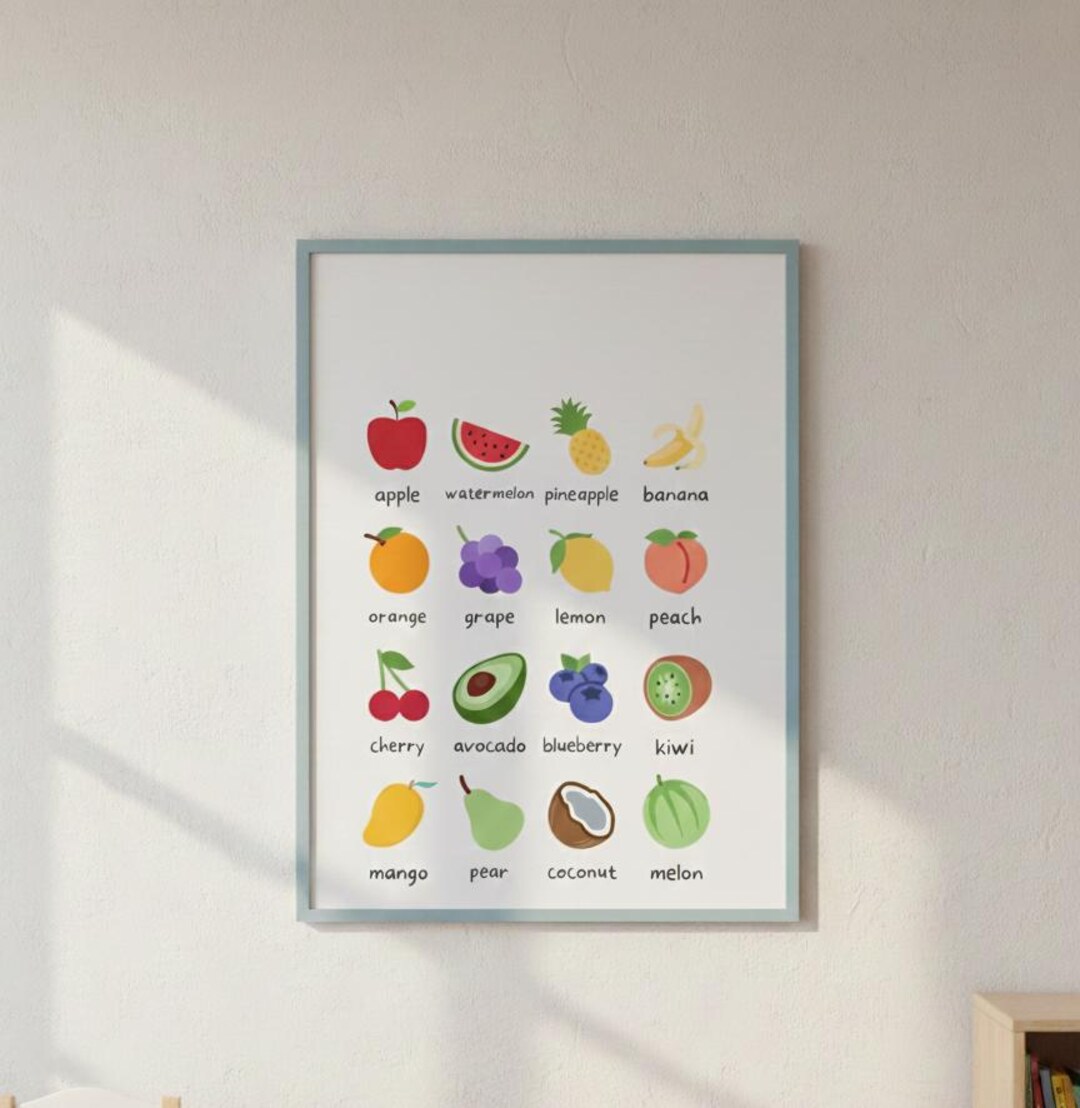 Fruit Vocabulary Poster for Kids, Colorful Kitchen Wall Art for ...