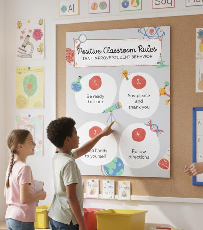 Positive Classroom Rules Poster, Student Behavior Chart for Kids ...
