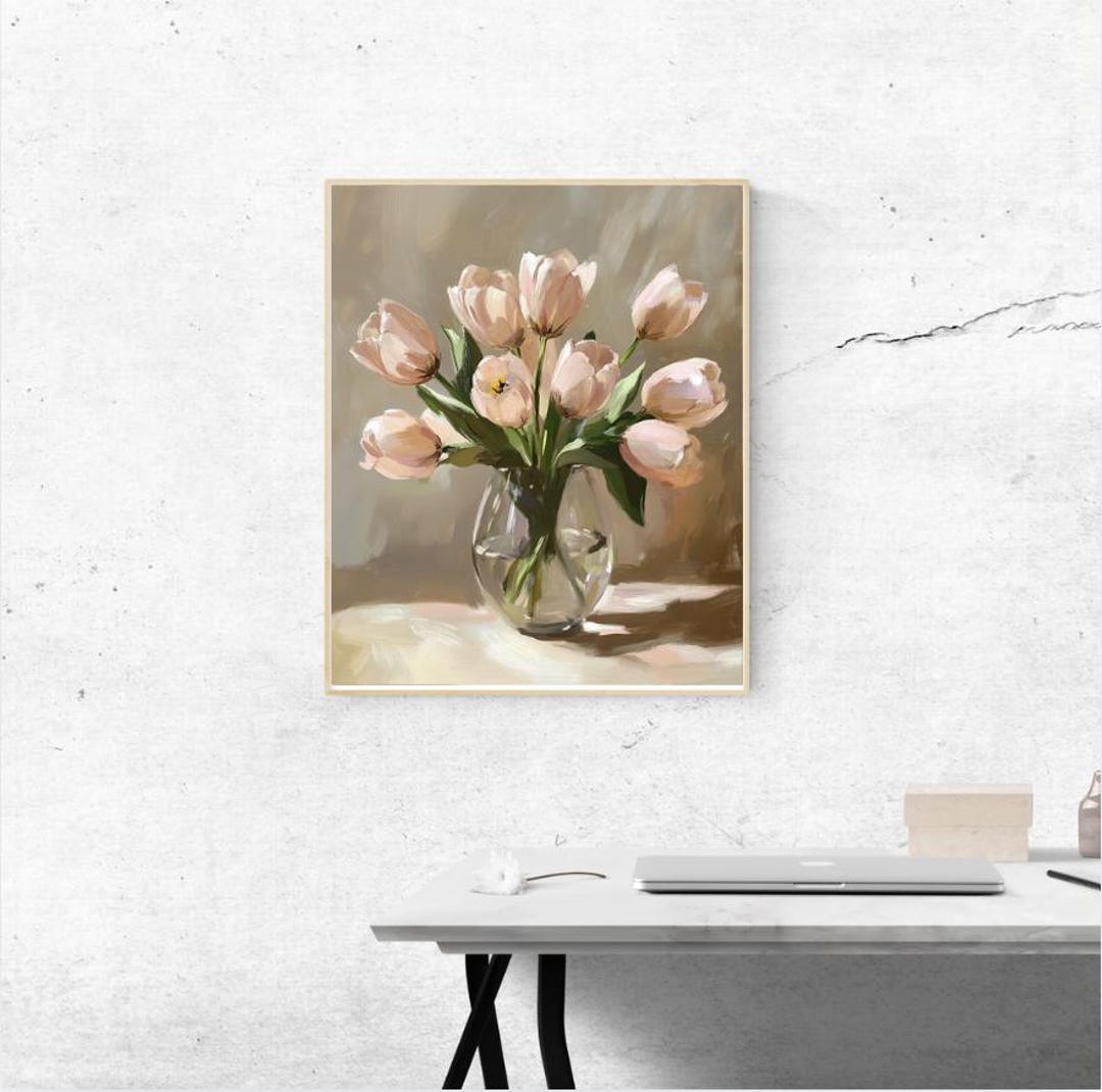 Soft Blush Tulips Wall Art Printable Neutral Floral Still Life Modern ...