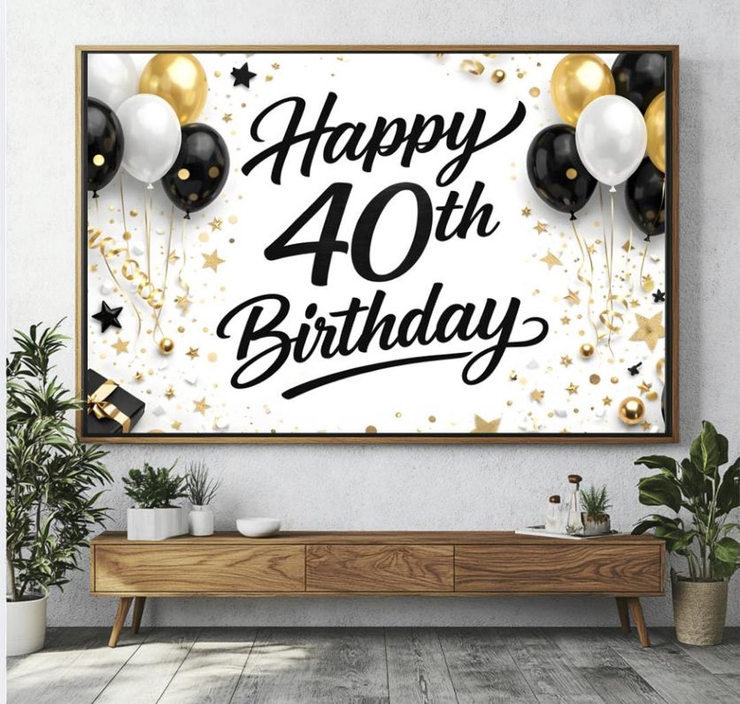 40th Birthday Frame TV Art Elegant Black & Gold Celebration Digital ...