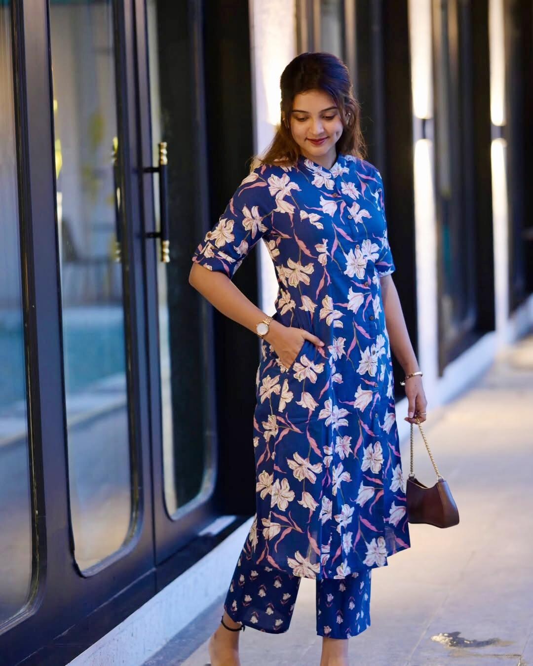 Floral Print A-line Kurta Set, Indian Boho Chic Outfit - Etsy