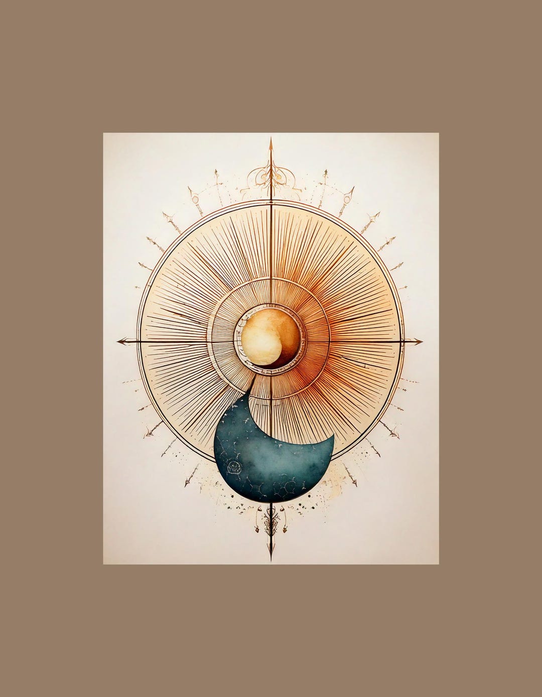 Celestial Sun and Moon Compass Art, Boho Mystic Print (digital Download ...