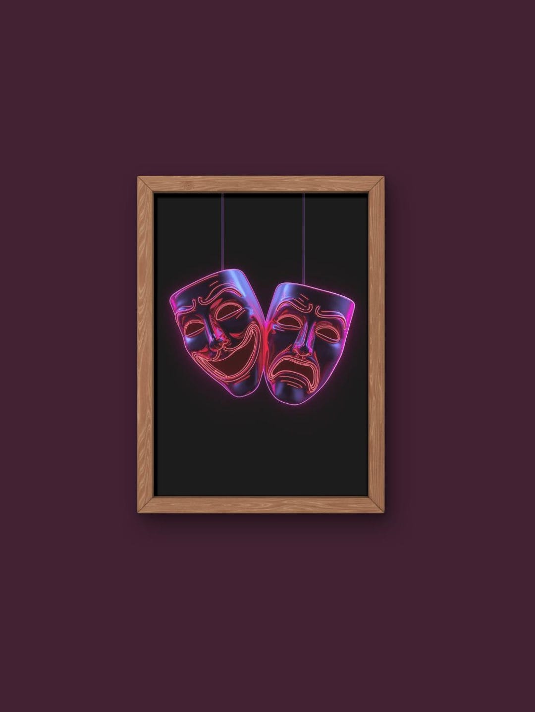 Neon Comedy Tragedy Masks Print, Modern Theater Wall Art (digital ...