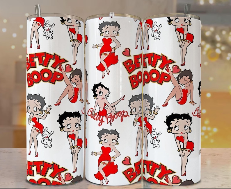 Retro Cartoon Girl Skinny Tumbler Wrap: Betty Boop Seamless Design (PNG ...