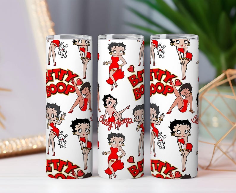 Retro Cartoon Girl Skinny Tumbler Wrap: Betty Boop Seamless Design (PNG ...