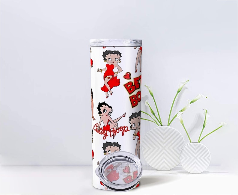 Retro Cartoon Girl Skinny Tumbler Wrap: Betty Boop Seamless Design (PNG ...