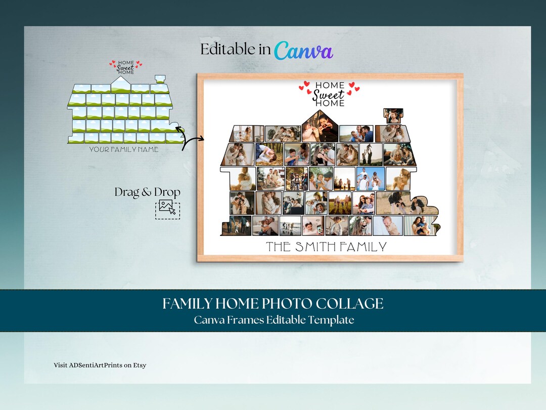 Editable Canva House Frame Template Family Photo Collage Friends Gift ...