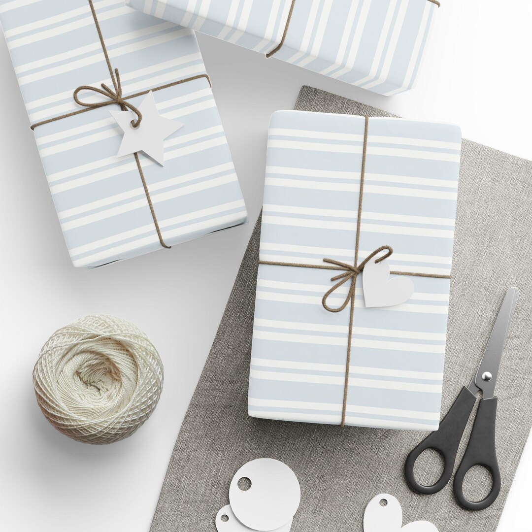Powder Blue Ticking Stripe Wrapping Paper | Soft Blue & White Gift Wrap ...