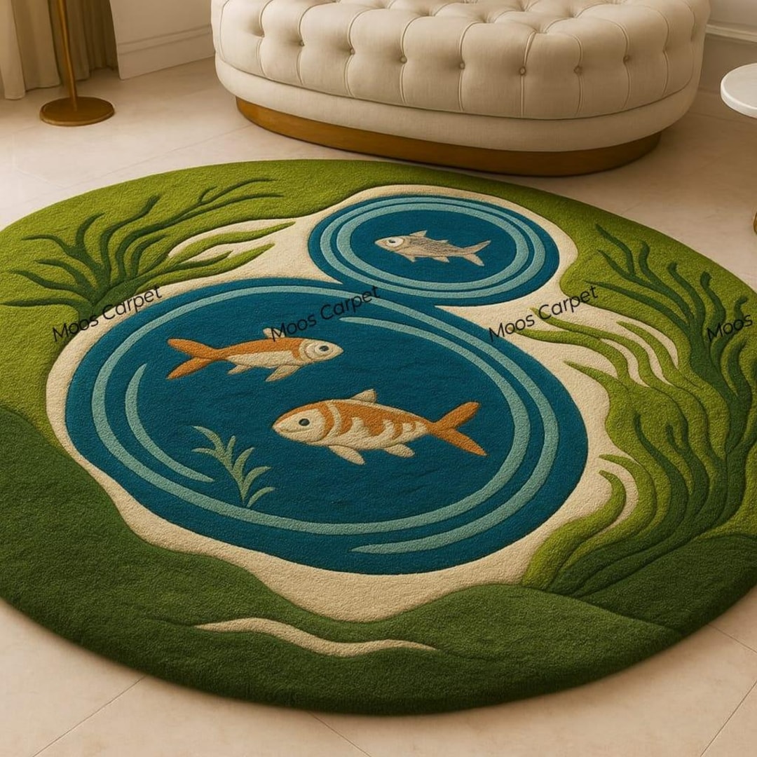 Green and Blue Hand Tufted Rug Modern Fish Area Rugs Carpet for Living ...