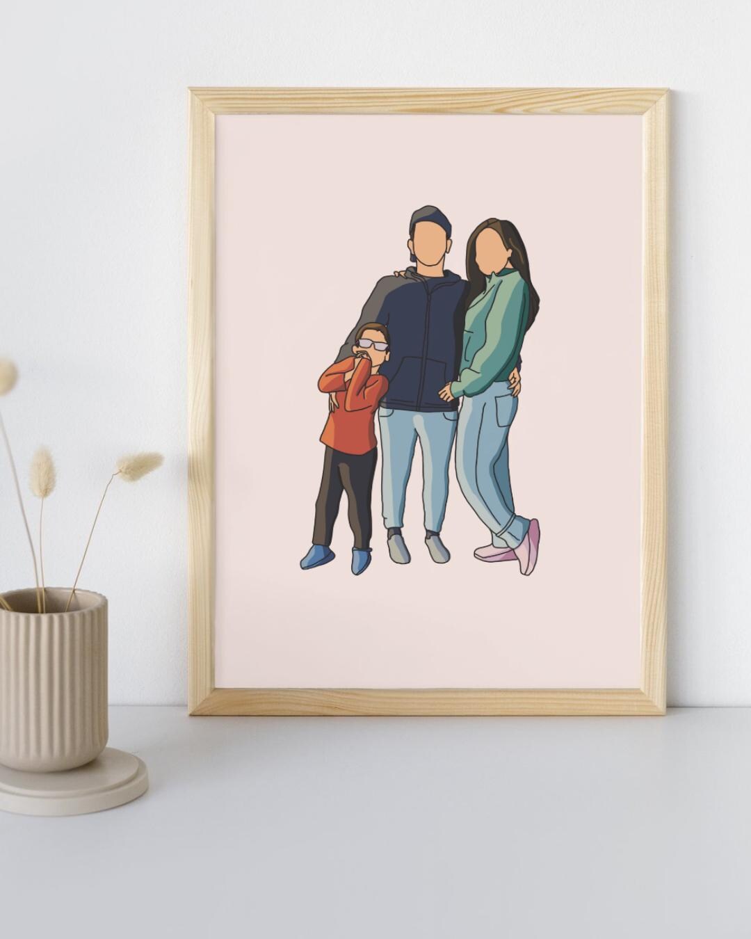 Faceless Family Portrait | Custom Family Illustration | Minimalist Line ...