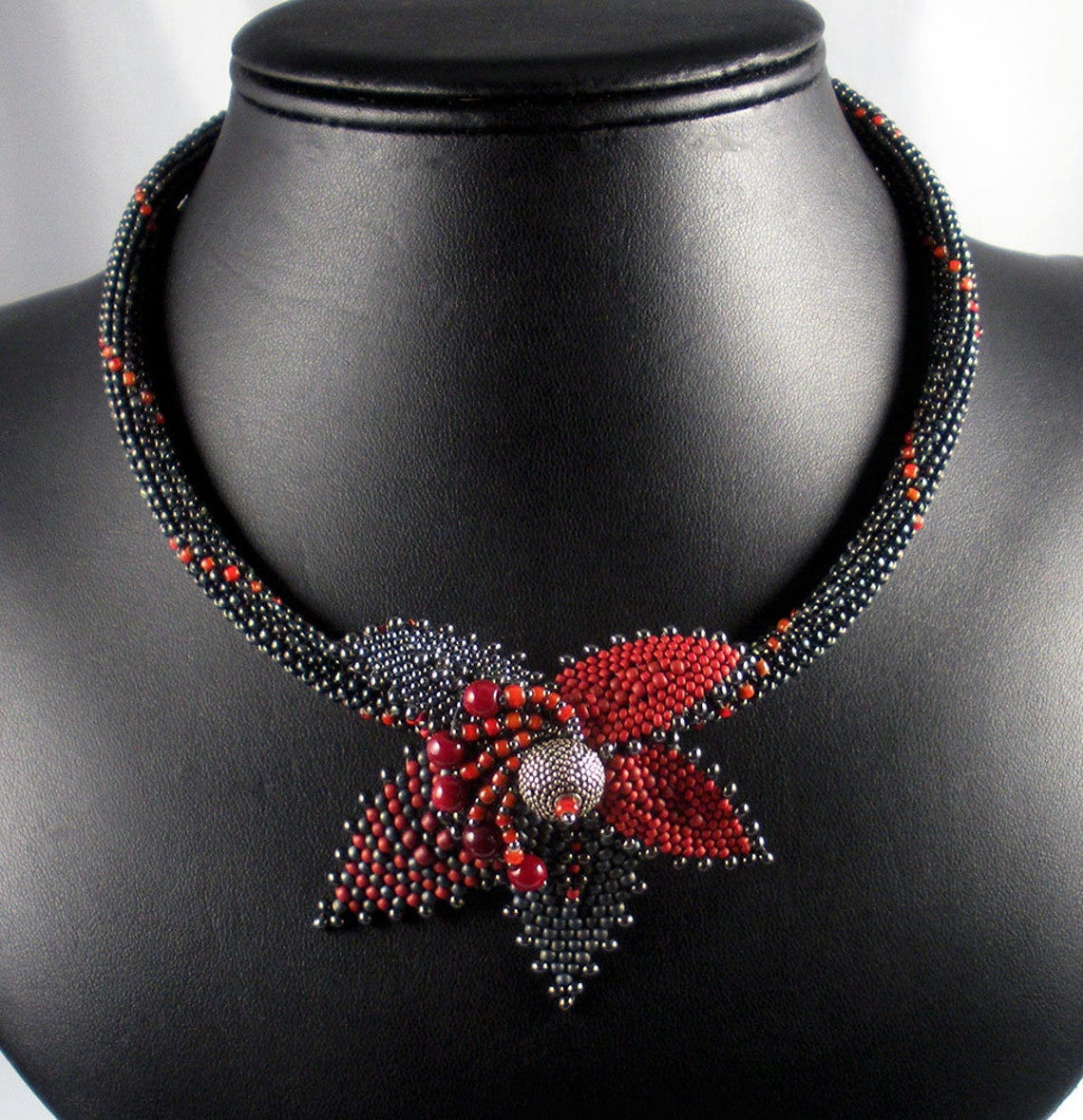 SOLD! Beadweaving: Peyote Rope Necklace With Beaded Flower in Red ...