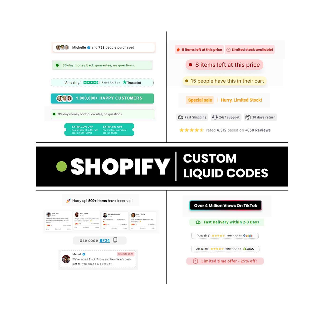 200+ Shopify Custom Liquid Codes Bundle | Urgency Banners, Trust Badges ...