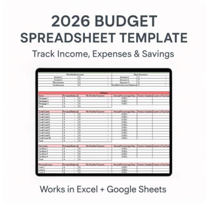 2026 Budget Spreadsheet Template | Monthly Budget Planner | Google Sheets + Excel Download ...