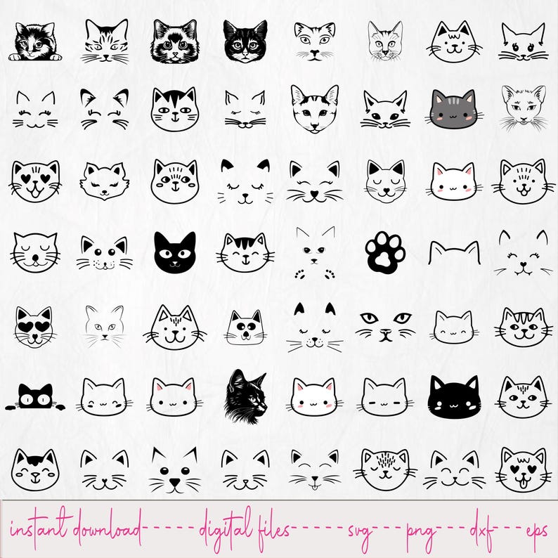 Cute Cat Face Svg, Kitten Svg, Cat Eyelashes Svg, Cat Silhouette, Cat ...