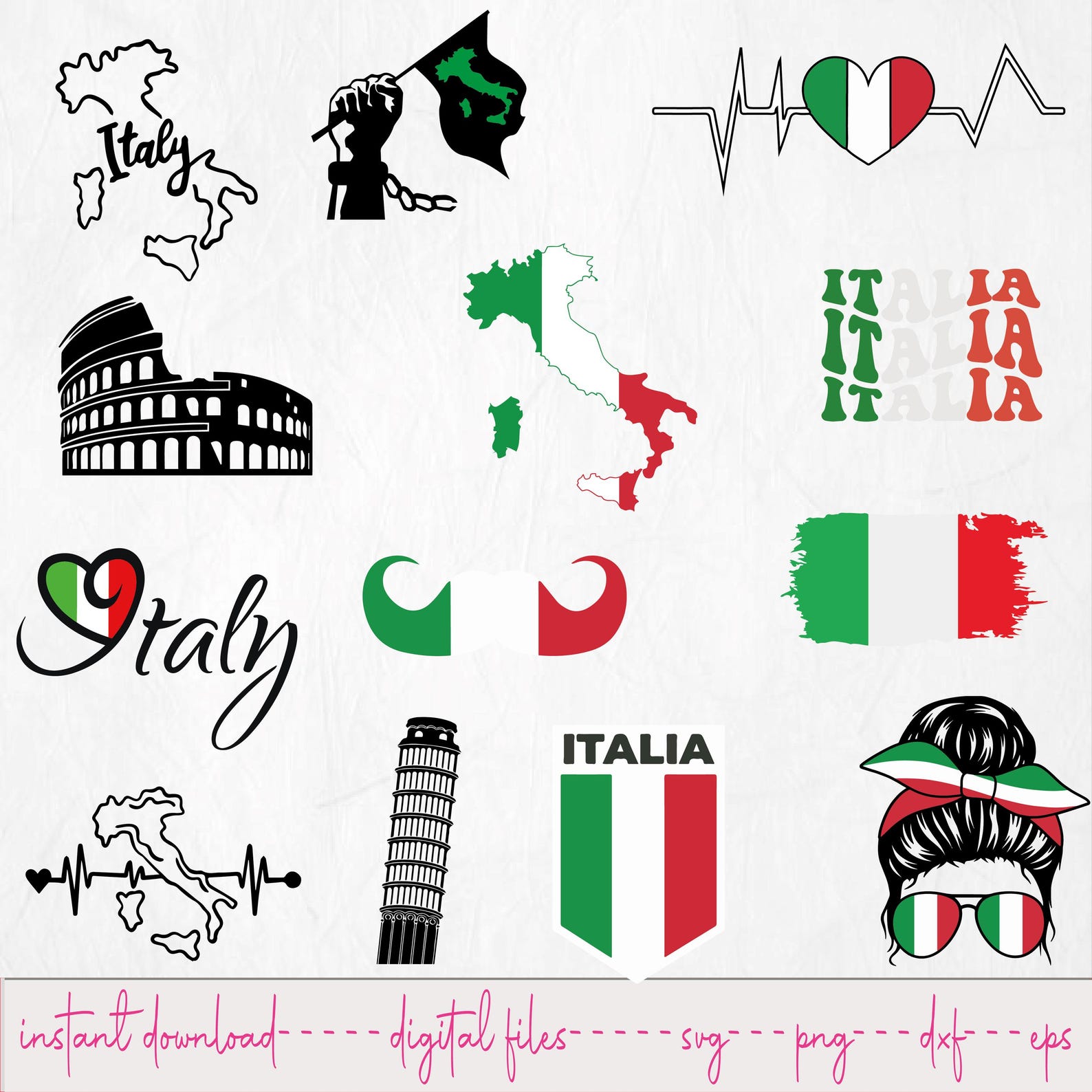 Italy SVG Bundle: Italian Flag, Monuments, and Designs (digital ...