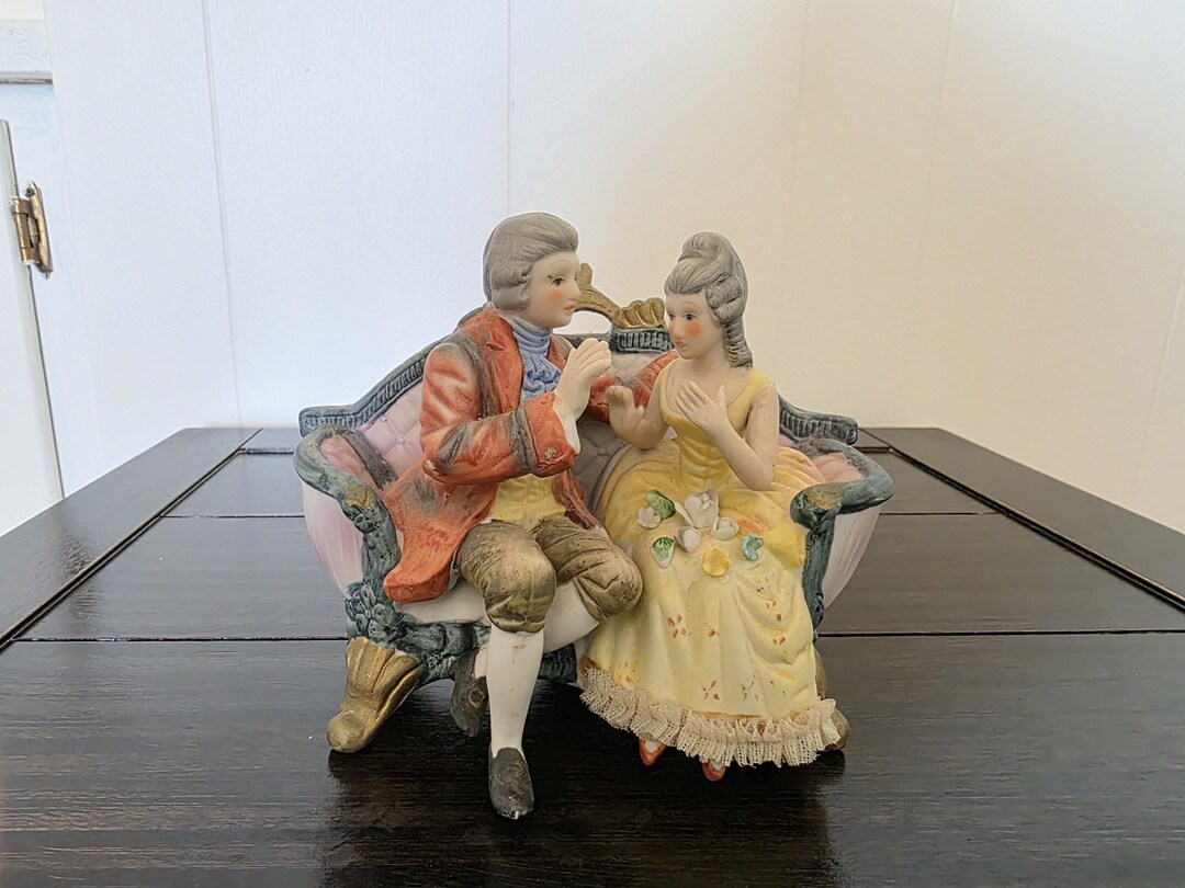Vintage Royal Crown Colonial Couple on a Tufted Sofa Porcelain Figurine ...