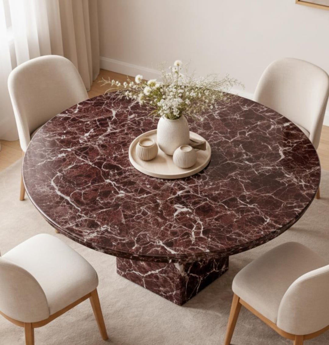 Handmade Round Calacatta Dining Table – Modern Pedestal Stone Table ...