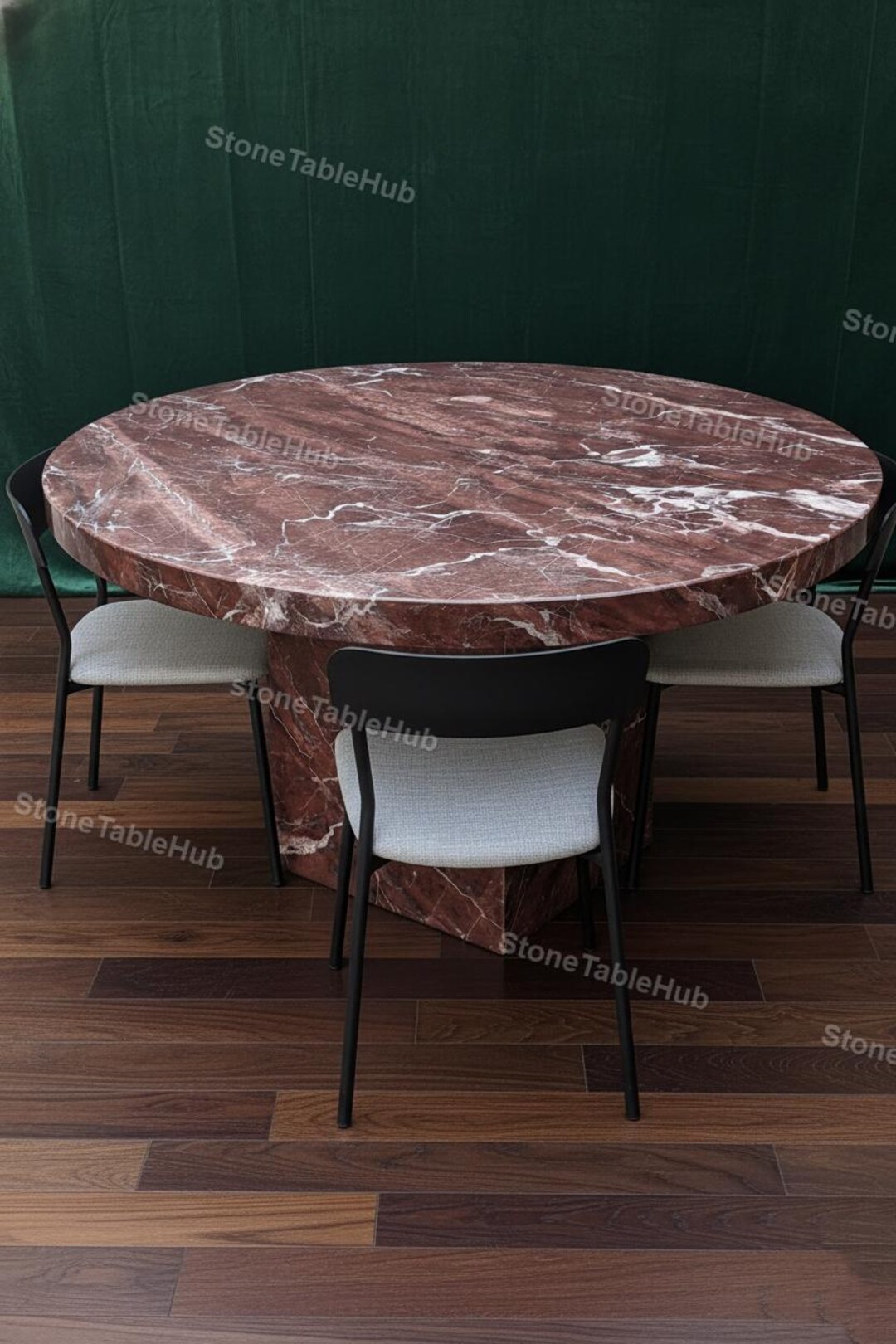 Round Red Marble Tabletop – Luxury Stone Dining Table Top With White ...