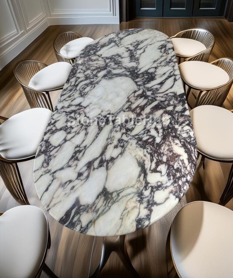 Italian Calacatta Viola Marble Dining Table | Luxury Oval Stone Table ...