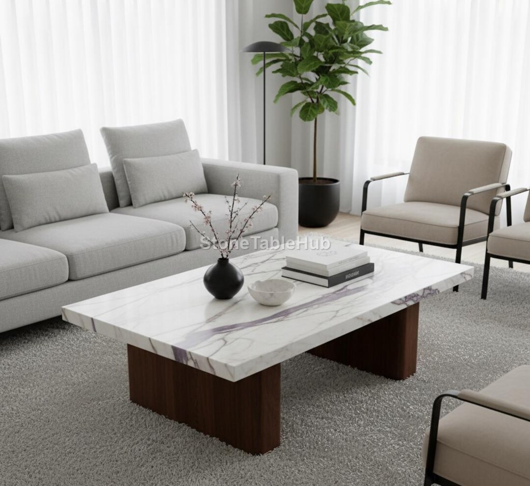 Italian Calacatta Viola Marble Coffee Table | Luxury Living Room Stone ...