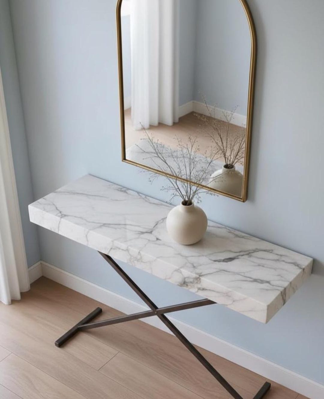 Minimalist White Marble Waterfall Console Table - Entryway Hallway ...