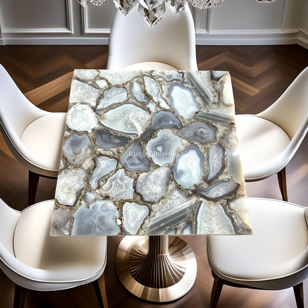 Luxury Grey Agate Stone Dining Table, Natural Quartz Geode Slab - Etsy