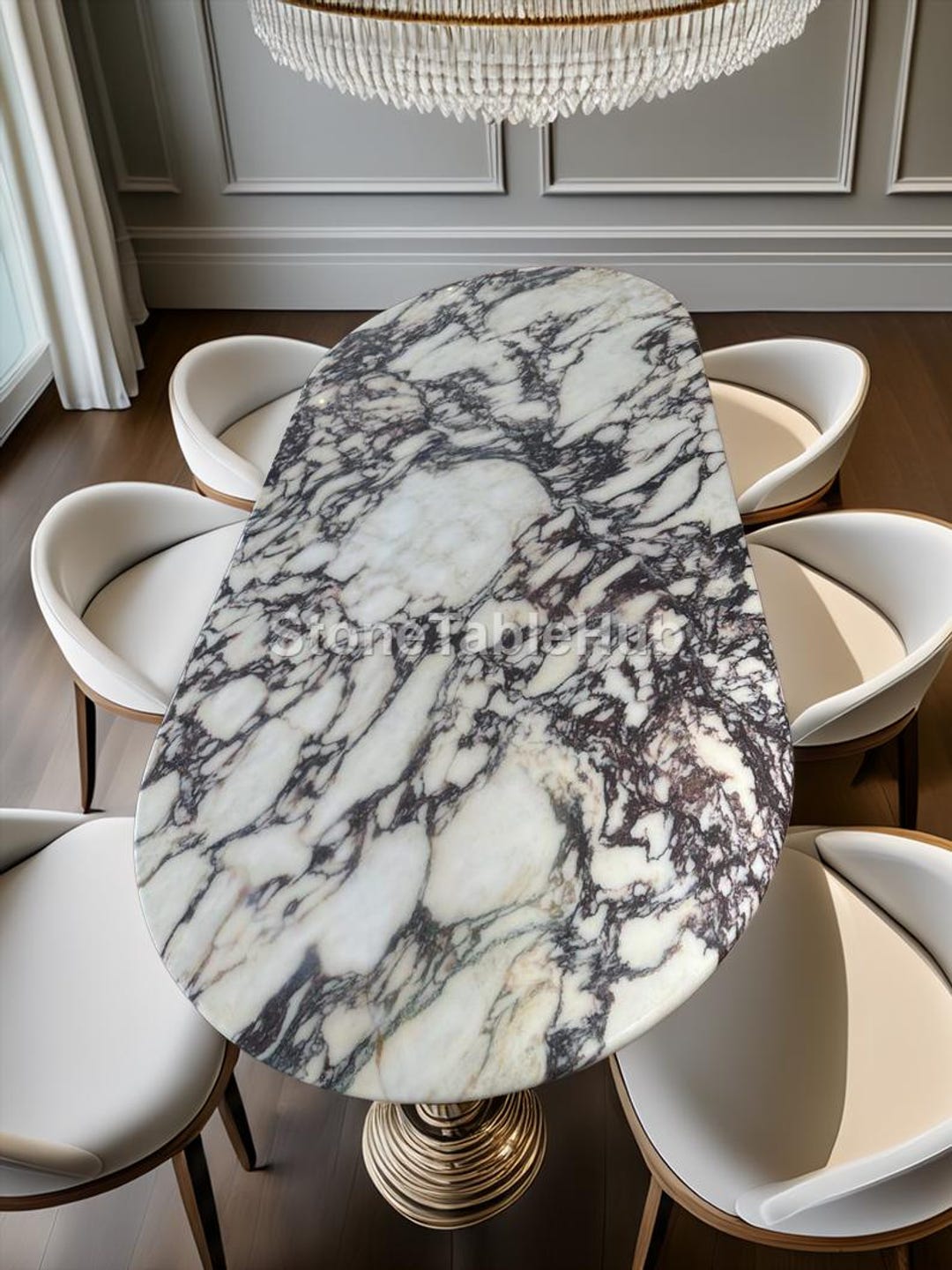 Italian Calacatta Viola Marble Dining Table | Luxury Oval Stone Table ...