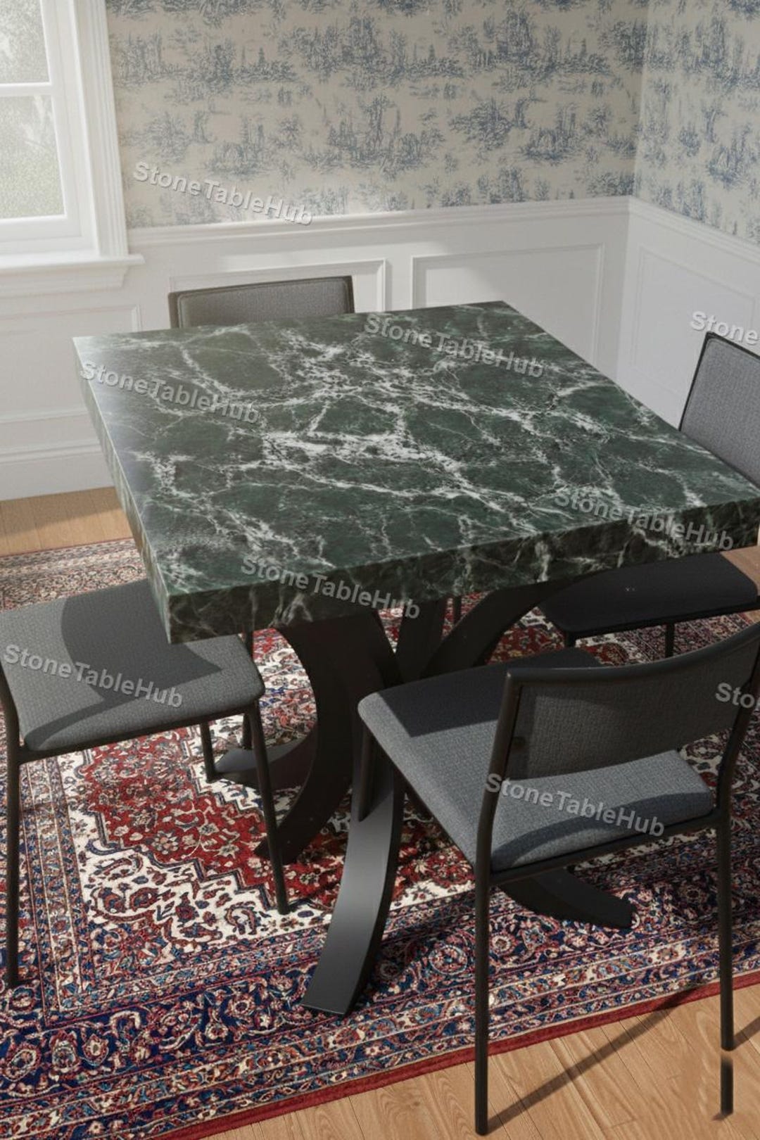 Dark Green Marble Dining Table Top – Luxury Natural Stone Slab for ...