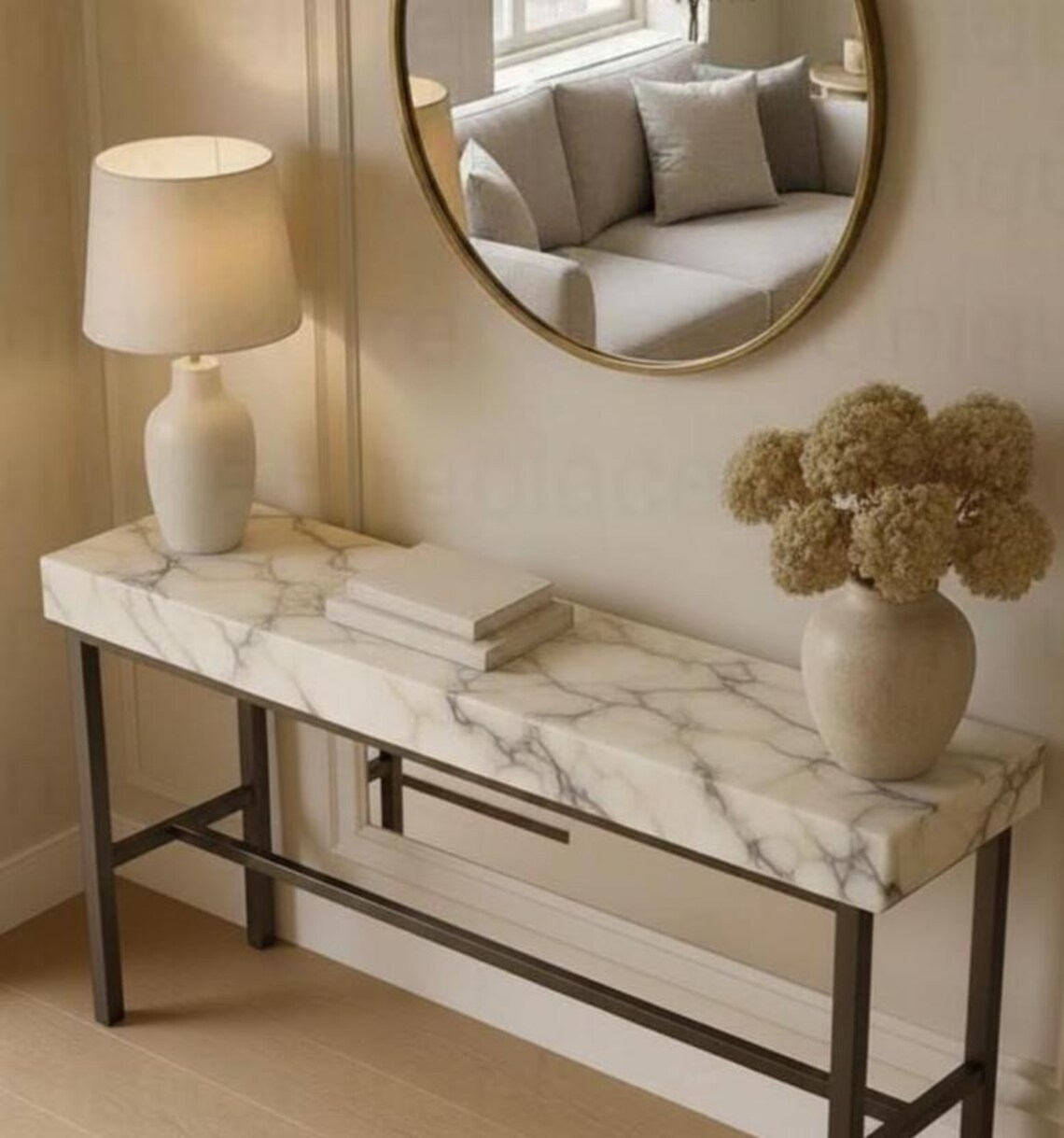 Waterfall Marble Console Table – Modern Entryway, Veined Stone - Etsy