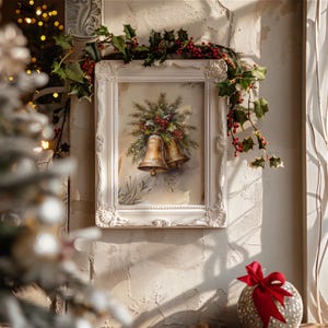 Vintage Christmas Bells Printable Wall Art | Watercolor Holly and Pine ...