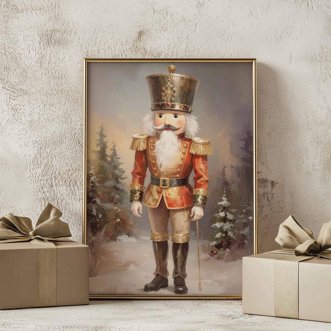 Vintage Nutcracker Christmas Printable Wall Art, Cozy Holiday Decor Oil ...