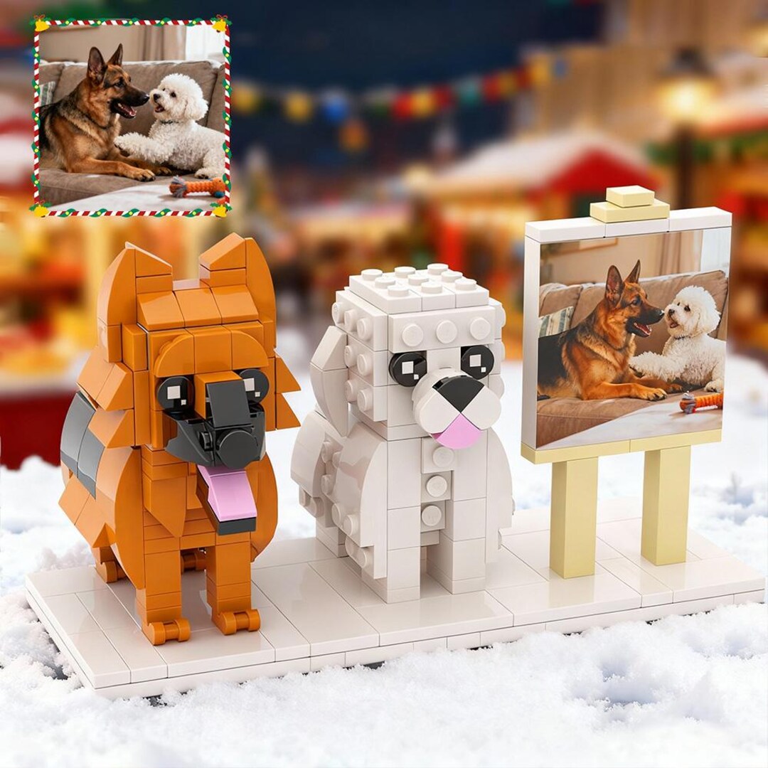 Custom 2 Dogs Brick Figure With Frame | Personalized Twin Pet Building ...