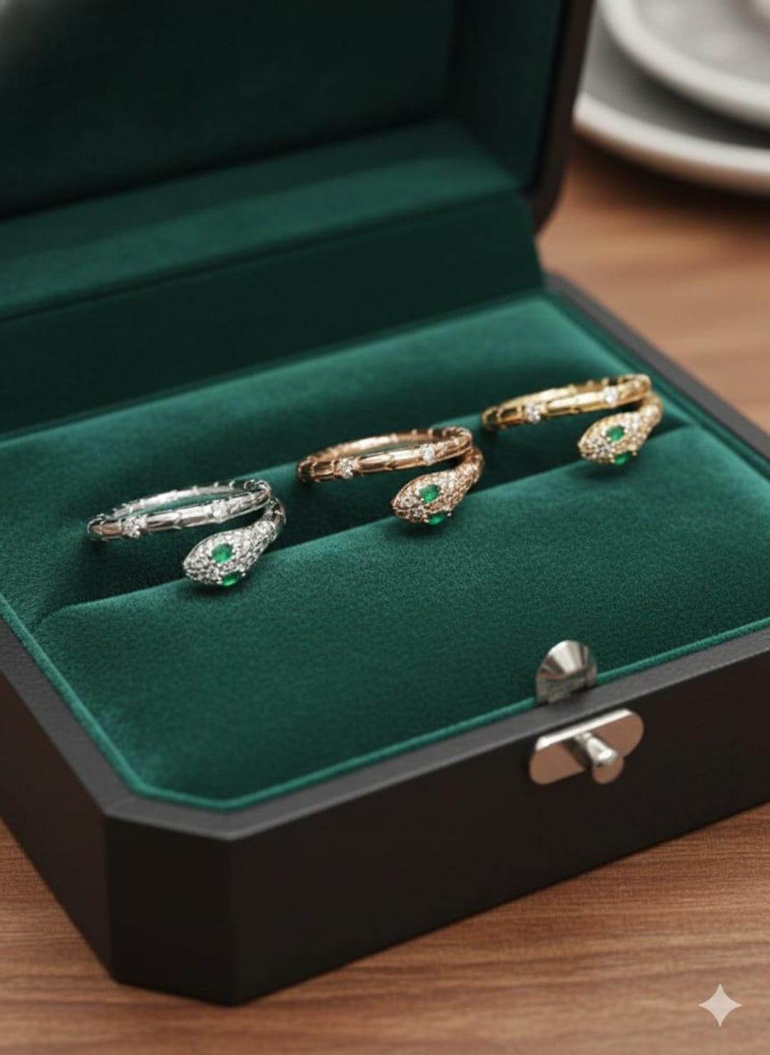 Sterling Silver Snake Ring, Laser Cut Serpent Design, Emerald Stone ...