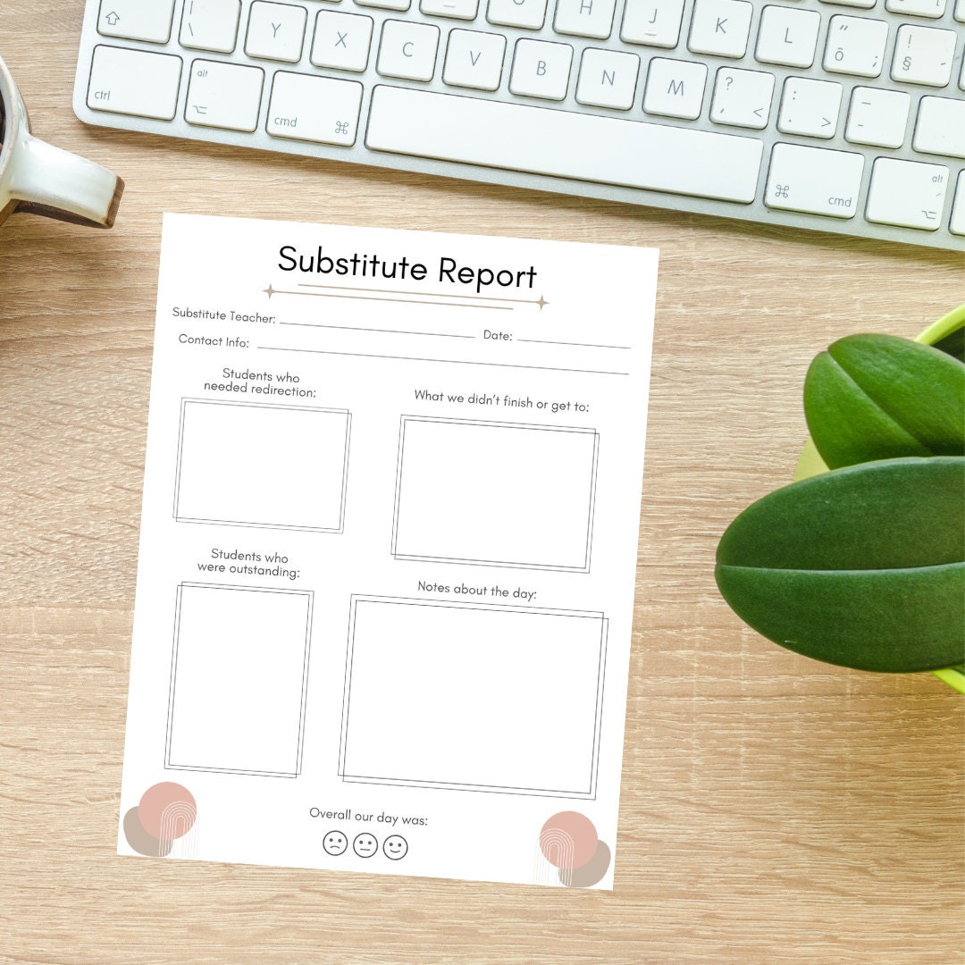 Substitute Teacher Report (printable Sub Report) - Etsy