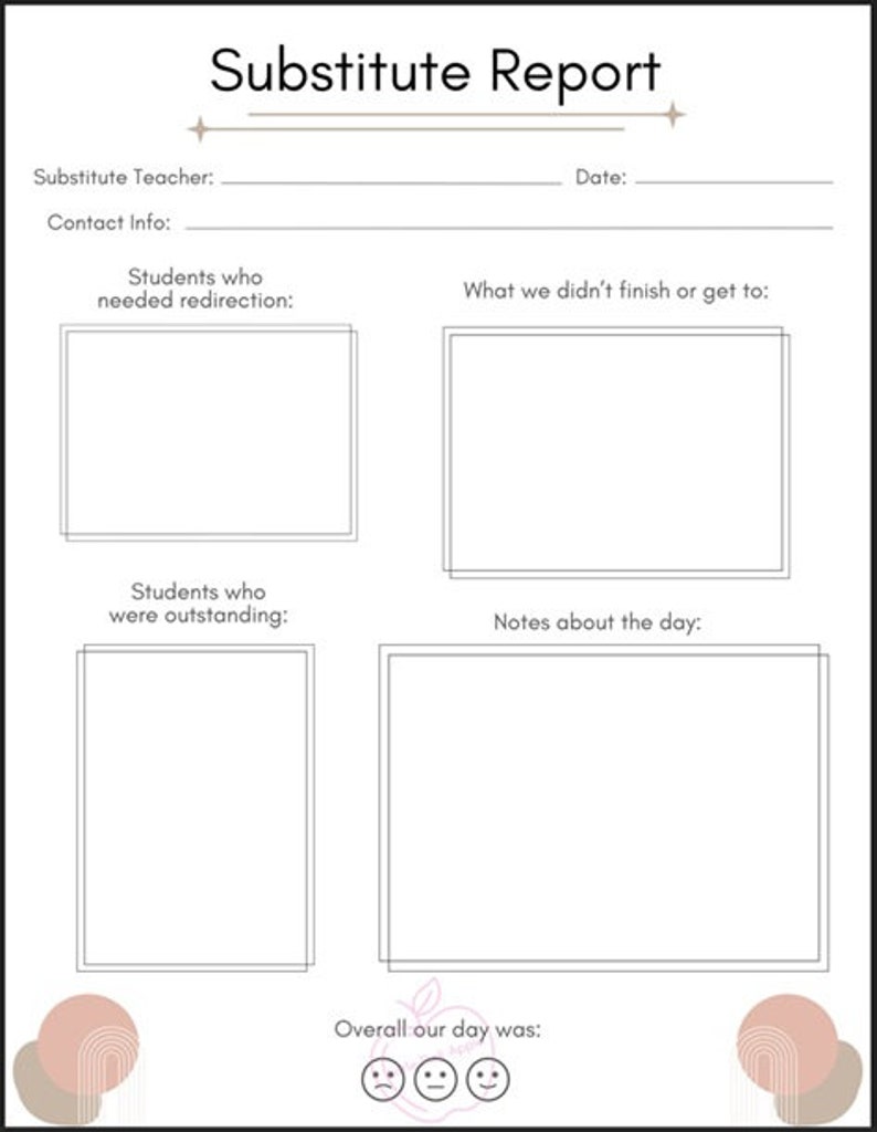 Substitute Teacher Report (printable Sub Report) - Etsy