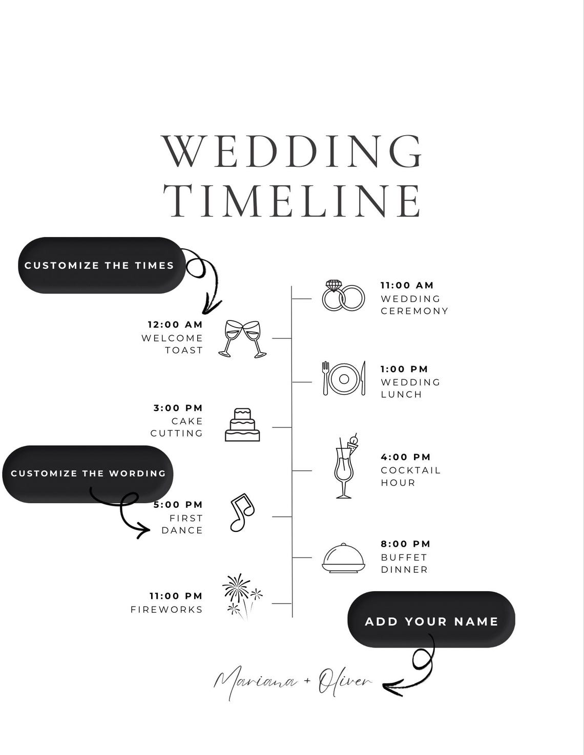 Elegant Wedding Day Timeline Template | Printable Wedding Schedule - Etsy