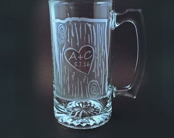 Set of 2 Personalized Custom Etched Glass MEGA Beer Mugs | Etsy