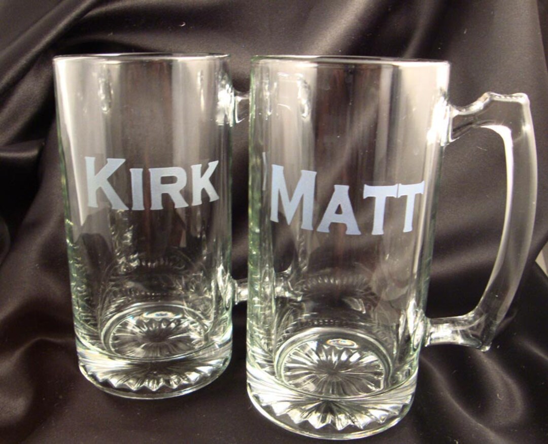 Set Of 4 Custom Etched Mega Beer Mugs Etsy