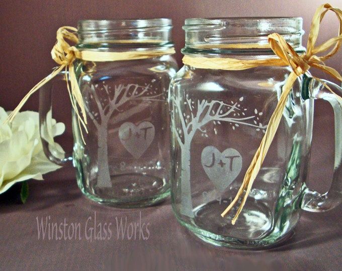 Rustic Blooming Tree Mason Jar Mugs - Etsy