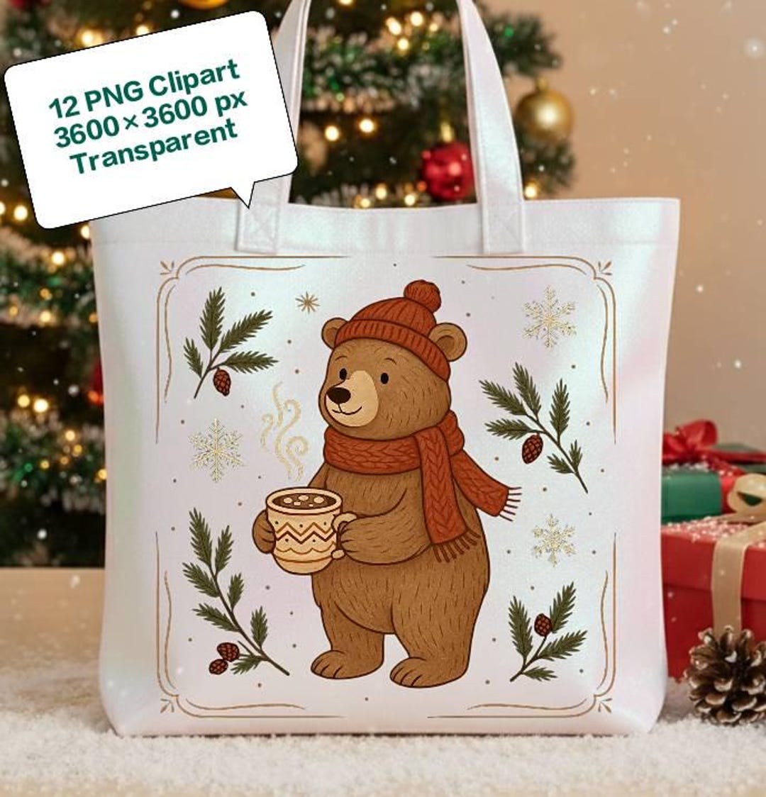 Boho Christmas Animal Clipart Set, Rustic Winter PNG (digital Download ...