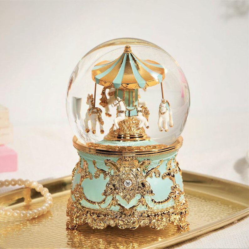 Luxury Snow Globe “turquoise Carousel” With Swarovski Crystals ...